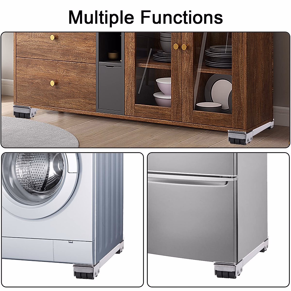 2Pcs Extendable Appliance Furniture Dolly Mobile Roller, Heavy Duty Adjustable Washing Machine Mobile Stand Base, Metal Movable Bracket for Refrigerator Washing Machine Dryers Diswashers Base, White