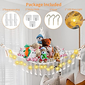 EKDJKK Stuffed Animal Hammock Macrame Plush Toy Net Hammock for Stuffed Animals with Light Pet Net for Stuffed Animals Corner Hanging Stuffed Animal Storage Holder Teddy Bear Net for Kids Room