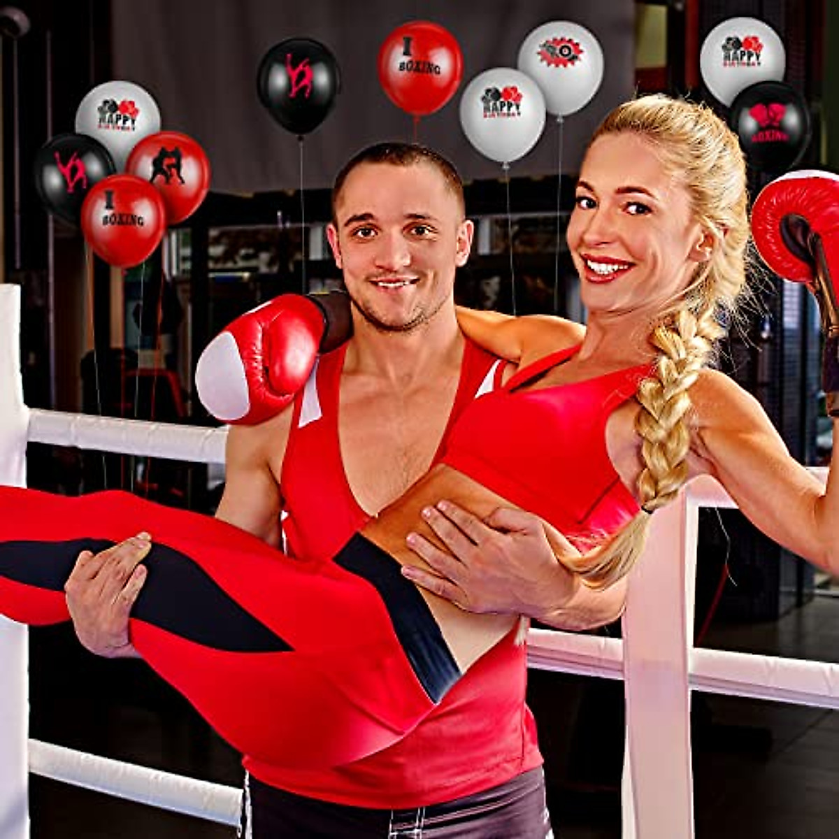 36 Pack Boxing Latex Balloons Boxing Match Birthday Party Latex Balloons 12 Inch Red Black and White Balloons Large Red and Black Boxer Sport Birthday Party Decorations for Boxing Theme Birthday Party