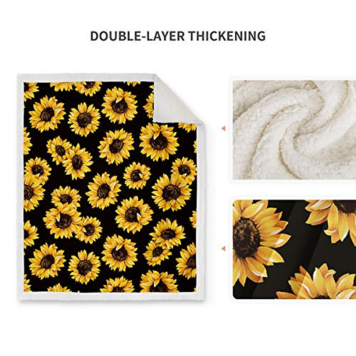 Jekeno Sunflower Sherpa Blanket Soft Warm Print Throw Blanket Lightweight for Kids Adults Women Gift 50"x60"