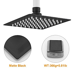 BESy 6 Inch Rain Shower Head, 6" Square Rainfall & High Pressure Stainless Steel Bath Showerhead, 1/16" Ultra Thin, Waterfall Full Body Coverage with Silicone Nozzle, Matte Black Finish