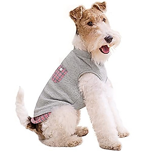 KYEESE Waffle Dog Shirts for Small Dogs Soft Stretchy Dog T-shirts Lightweight Dog Tank Top Sleeveless Dog Vest Breathable Cat Shirt Puppy Clothes with Small Pocket Decorations and Plaid Patchwork
