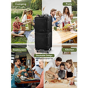 Catering Food Warmer, 82Qt Front Loading Hot Box for Catering, LLDPE Insulated Food Pan Carrier for 5 Full-Size Pan, w/Wheels, Stackable, Handles, Hot Box Food Warmer Ideal for Canteen, Restaurant