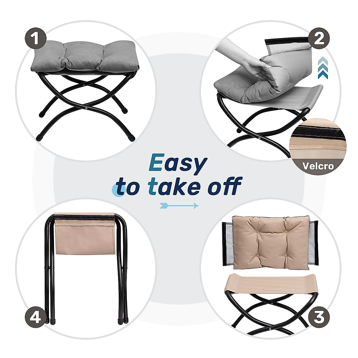 AbocoFur 15"(H) Folding Footrest Stool, Accent Padded Sofa Foot Stool for Lazy Chair, Upholstered Small Foldable Ottoman, Metal Frame Portable Foot Rest Ottoman for Living Room, Bedroom, Dark Grey