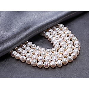 JYX Pearl Long Strand Necklace Natural White 8mm Flat Round Freshwater Cultured Pearl Necklace Endless Sweater Necklace 64"