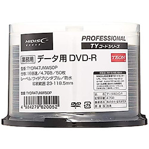 HI-DISC TYDR47JNW50P DVD-R for Data, 50 Sheets, Wide Printable