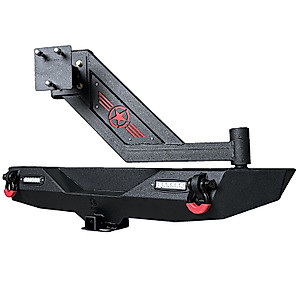 TIOYAR Rear Bumper Off-Road Compatible with 2007-2017 Jeep Wrangler JK & JKU w/Tire Carrier Linkage & LED Lights