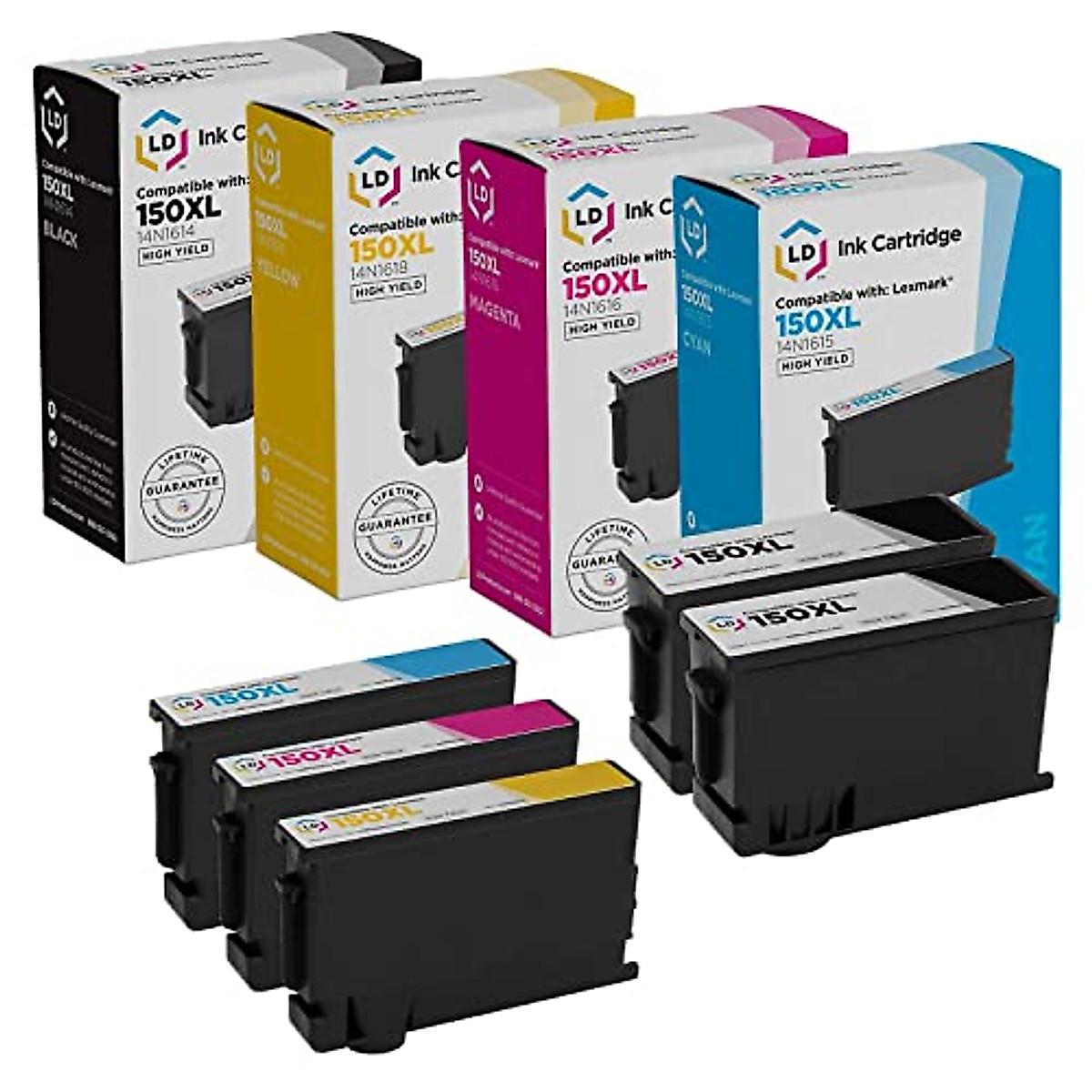 LD Products Compatible Ink Cartridge Replacement for Lexmark 150XL High Yield (2 Black, 1 Cyan, 1 Magenta, 1 Yellow, 5-Pack)