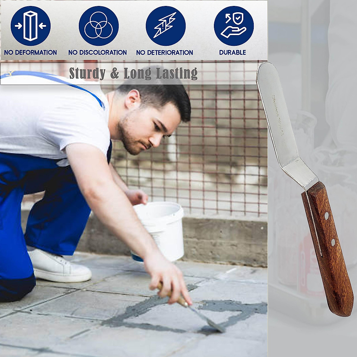 A2Z Scilab Brand Engineering Classic Offset Caulk Tooling Spatula, Stainless Steel (3 Inch Long Offset Blade)