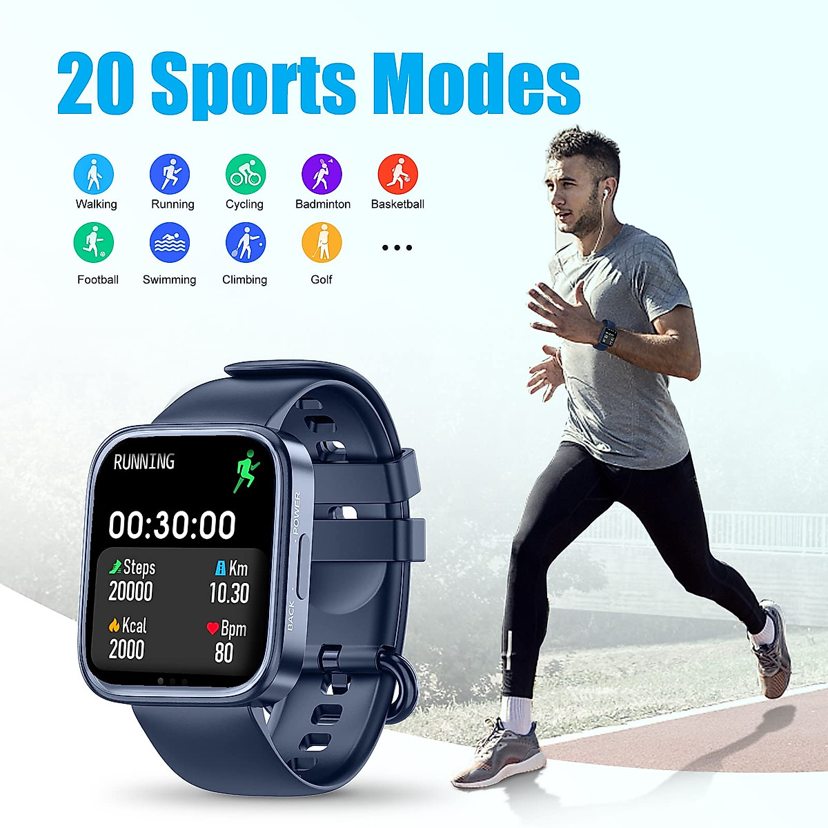Joombonpia Smart Watch for Android Phones iPhone Compatible 1.71''Touch Screen Fitness Tracker with Heart Rate Blood Oxygen Sleep Monitor IP68 Waterproof Smart Watches for Men(Blue)