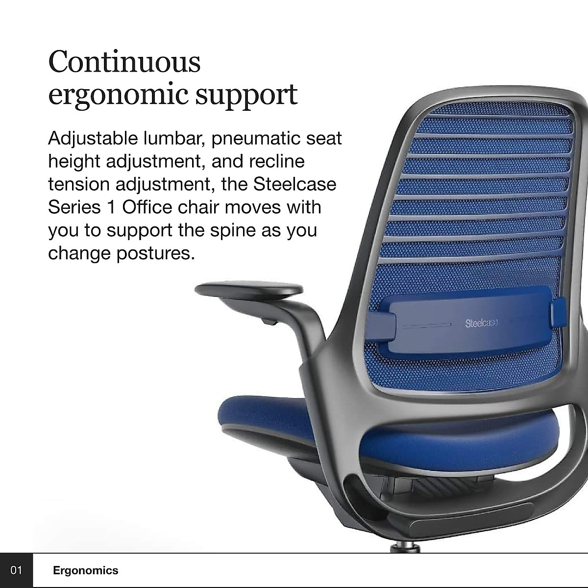 Steelcase Series 1 Office Chair - Ergonomic Work Chair with Wheels for Carpet - Helps Support Productivity - Weight-Activated Controls, Back Supports & Arm Support - Easy Assembly - Royal Blue