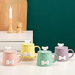 MOMEITU Kawaii Mug Cup Cute Bow Ceramic Cup Cute Girl Water Cup Cute Milk Cup Cute Coffee Cup Kawaii Band Water Cup(350ML,Pink)