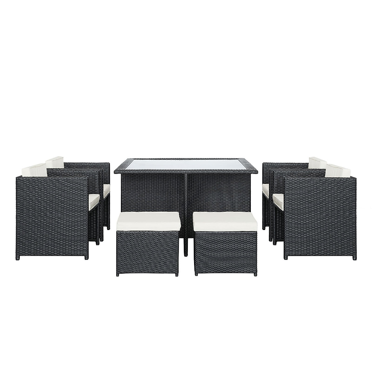 Modway Inverse Wicker Rattan 9-Piece Outdoor Patio Dining Furniture Set in Espresso White