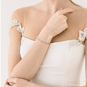 SWEETV Cubic Zirconia Bridal Wedding Bracelets for Brides, Bridesmaids, Marquise Elegant Tennis Bracelet for Women Jewelry Gift