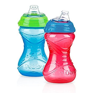 Nuby 2-Pack No-Spill Easy Grip Clik-It Cups, 10 Ounce, Colors May Vary