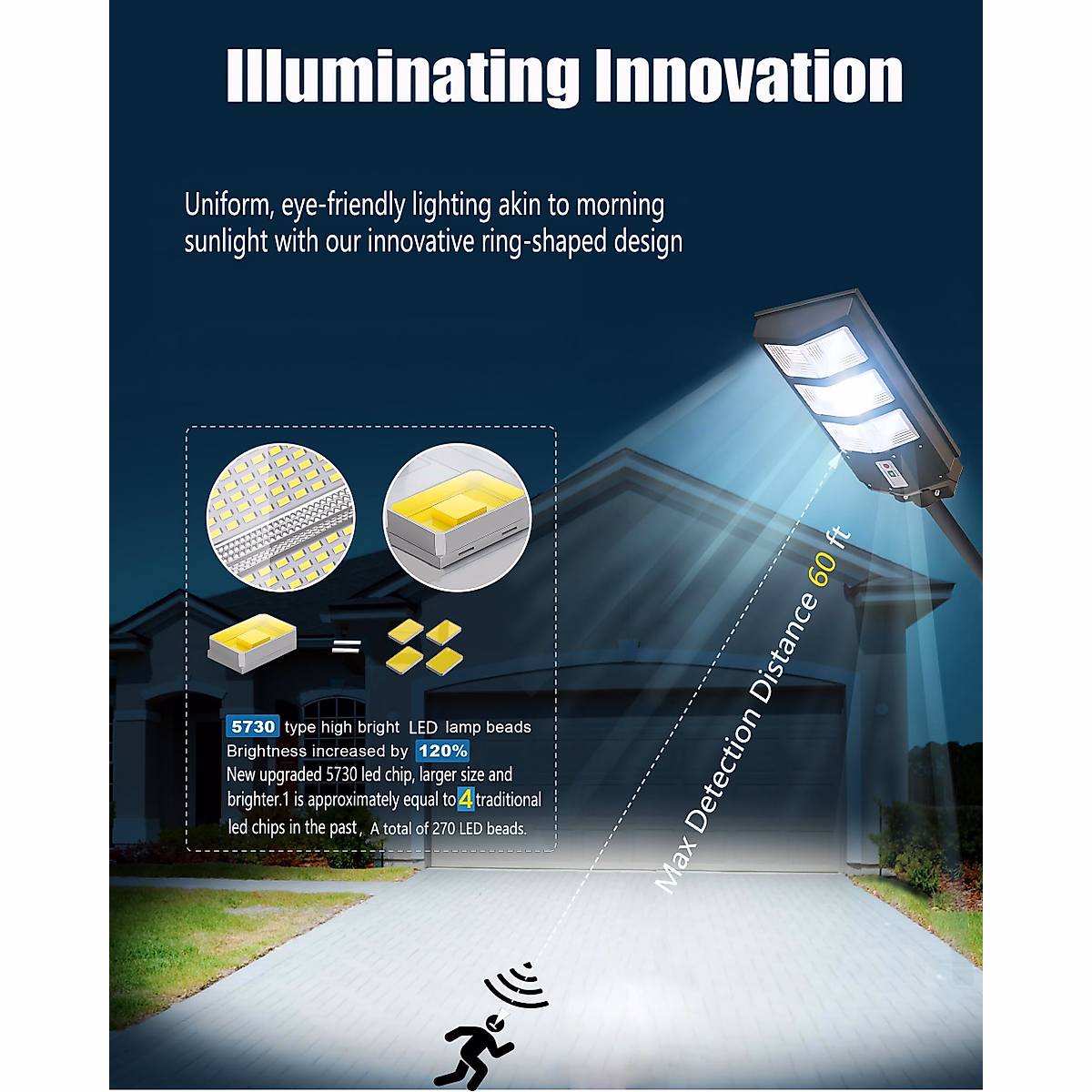 Solar Street Lights Outdoor, 800W Solar Parking Lot Lights, 6500K LED Street Light Dusk to Dawn, Solar Lights Outdoor Waterproof IP66, Wide Angle Lamp with Motion Sensor, for Yard, Commercial Grade