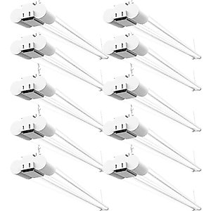 Sunco 10 Pack Linkable LED Utility Shop Light, 4500 LM, Single CCT (2700K), 4 FT, 48 Inch Integrated Fixture for Garage, 40W Equivalent 150W, Surface + Suspension Mount, White