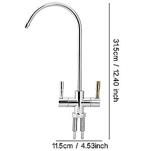 Aramox Faucet, 1/4'' Double Holes Sink Faucet Tap Chrome Reverse Osmosis RO Drinking Water Filter
