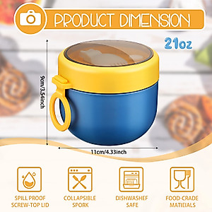 Sunnyray 21 oz Seal Tight Overnight Oats Container with Lid and Spoon Stainless Steel Overnight Oats Jars Reusable Leak Spill Proof Oatmeal Travel Container for Cereal Milk Vegetable Salad (4 Pcs)