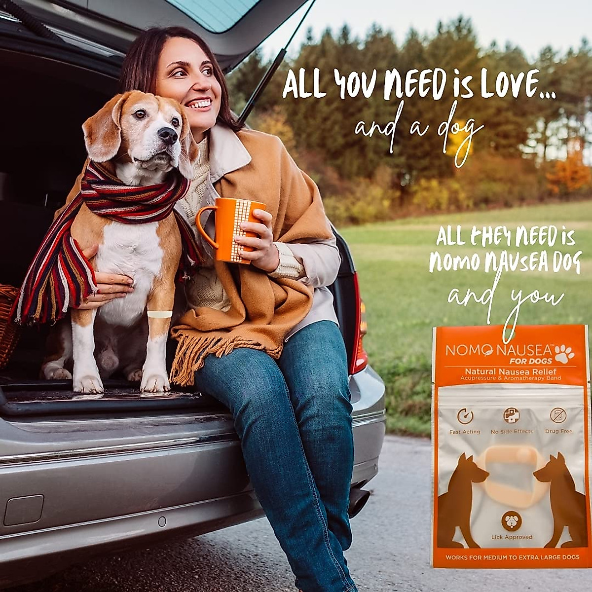 NOMO Peppermint Aromatherapy Motion Sickness Relief Bands for Dogs | Anti-Nausea Wristbands with Gentle Acupressure | 30-Second Nausea Relief Band | Medium to Large | Nude | Single Pack