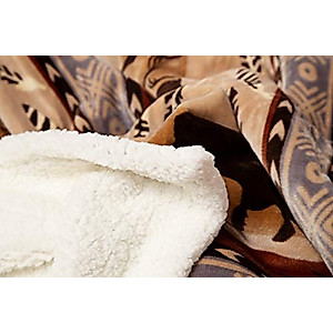Carstens, Inc Wrangler Buffalo Southwestern Sherpa Fleece 54x68 Throw Blanket, 54" x 68", Brown