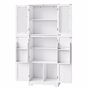 BOTLOG Tall Kitchen Pantry, 67-Inch High Freestanding Tall Cupboard Storage Cabinet with Glass Doors and Shelves, Modern Food Pantry Cabinet Cupboard White for Kitchen, Dining Room, Home bar
