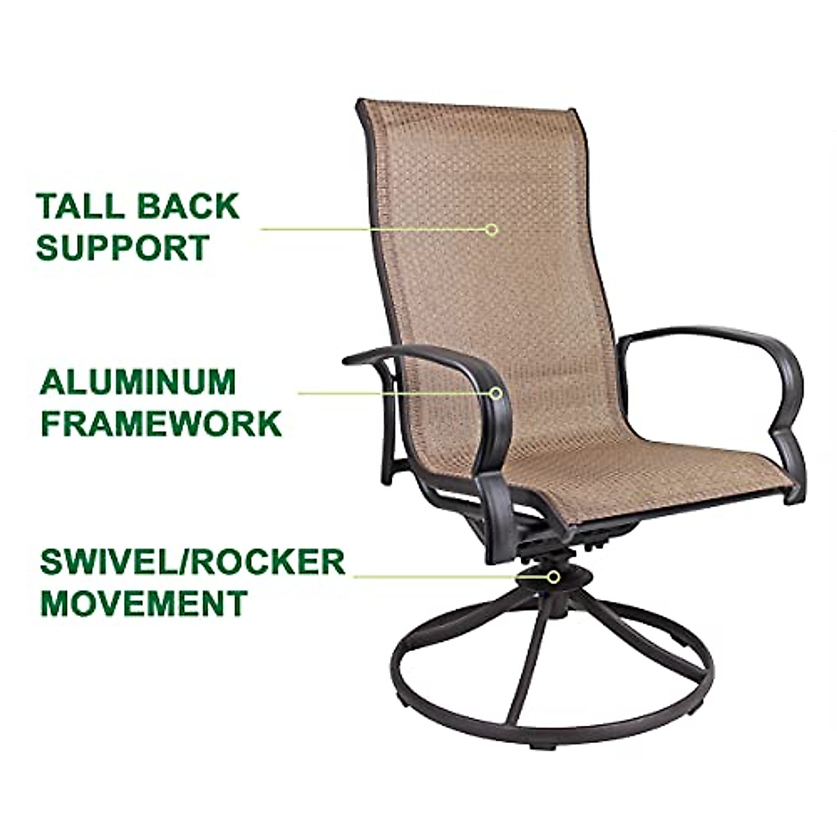 Patio Master Bellevue Sling Rocker Outdoor Aluminum Brown Chairs (Pack of 2)