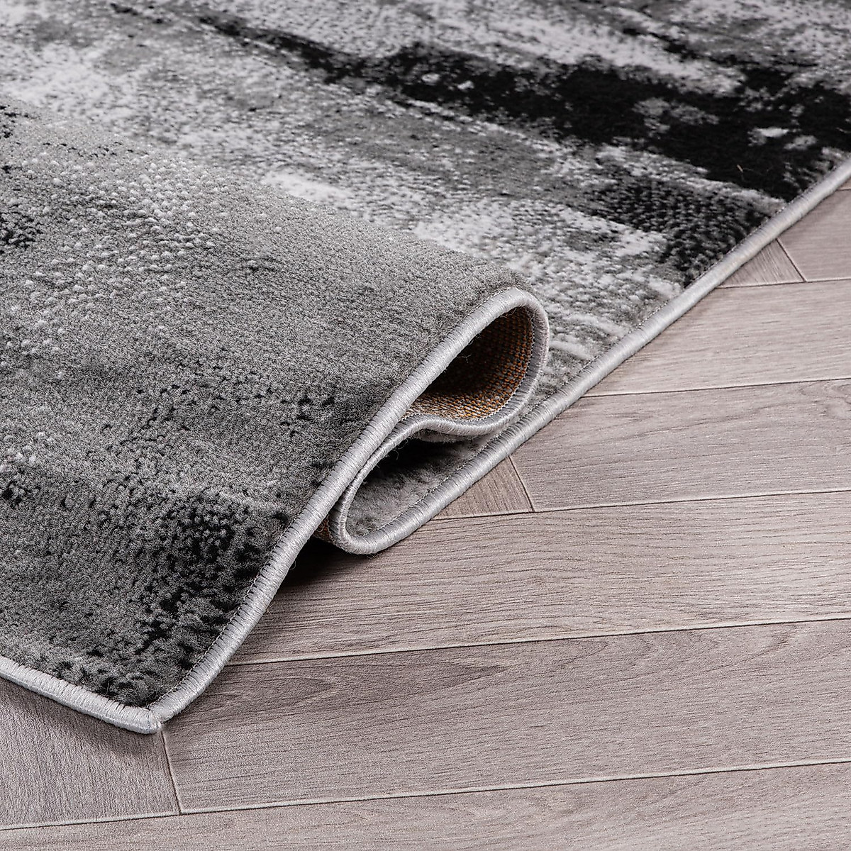 Rugshop Basel Contemporary Abstract Art Stain Resistant Soft Area Rug 5' x 7' Black