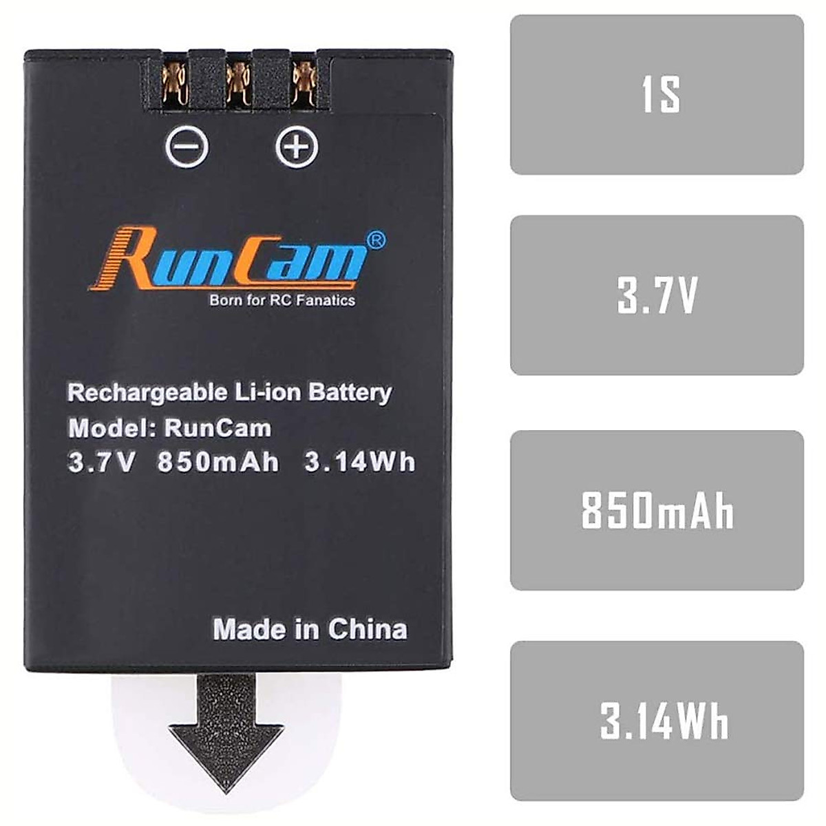 RunCam 850mAh 3.7V Removable Camera Battery 6 2 2 4K/Scope Cam Lite/Scope Cam4K, Rechargeable Li-Ion Battery (2PCS Batteries)