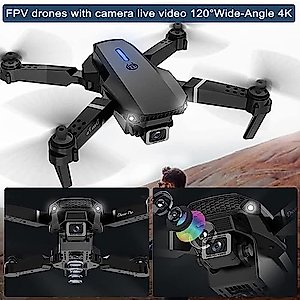 Foldable FPV Drone with 4K Dual Camera for Adults, RC Quadcopter WiFi FPV Live Video, Altitude Hold, Headless Mode, One Key Take Off for Kids or Beginners with 2 Batteries, Carrying Case -Black