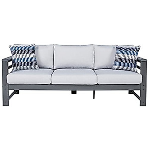 Signature Design by Ashley Outdoor Amora HDPE Patio Sofa with Cushion, Charcoal Gray