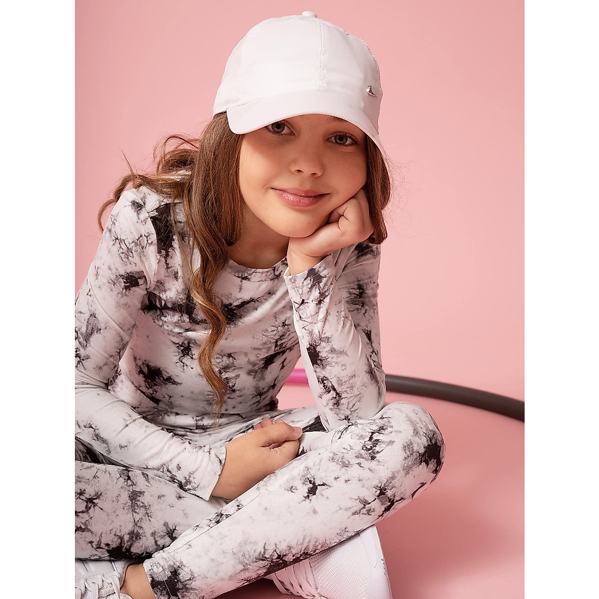 SOLY HUX Girl's 2 Piece Outfits Tie Dye Long Sleeve Tee Top and Leggings Set Black White 11-12Y