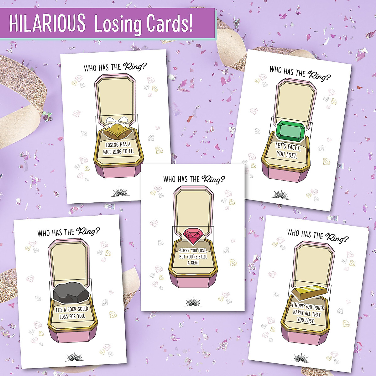 COTIER BRAND Who Has The Ring Bridal Shower Scratch Off Game - Hilarious Losing Phrases on Ticket Cards - Easy to Play - Funny Wedding Shower or Fun Engagement Party Game Idea for 30 Guests