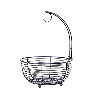 SunnyPoint Tabletop Wire Fruit Basket Bowl Stand with Banana Hanger