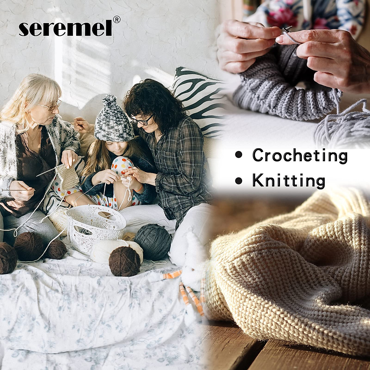 seremel 4Ply Acrylic Soft Yarn 2 Balls 1Pack, 2 Pcs Crochet Yarn Total 100g (3.4oz) / 260m (280Yds), Crocheting/Knitting #4 Medium Yarns, Worsted Beautiful Color (White) (White)