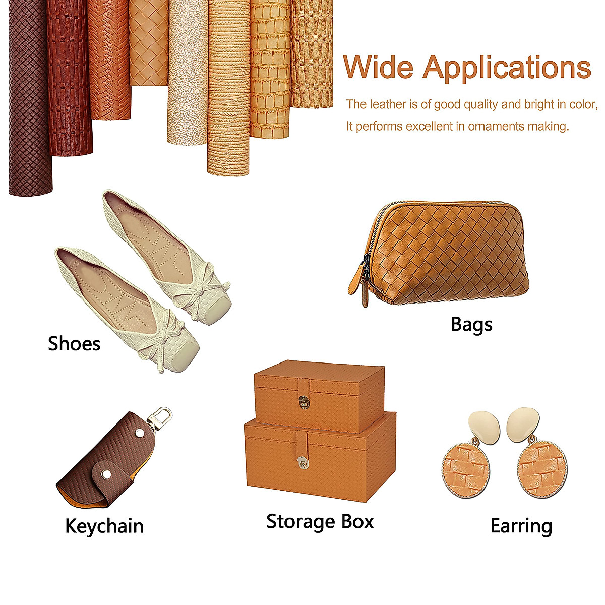 LOTOFUN 8Pcs/Set New Weave Embossed Textured Faux Leather Sheets Yellow Brown Series Mixed Woven Lattice Striped Vinyl Fabric A4 8 x 12Inch Fall Bohemia for Earrings Hair Bows DIY Crafts