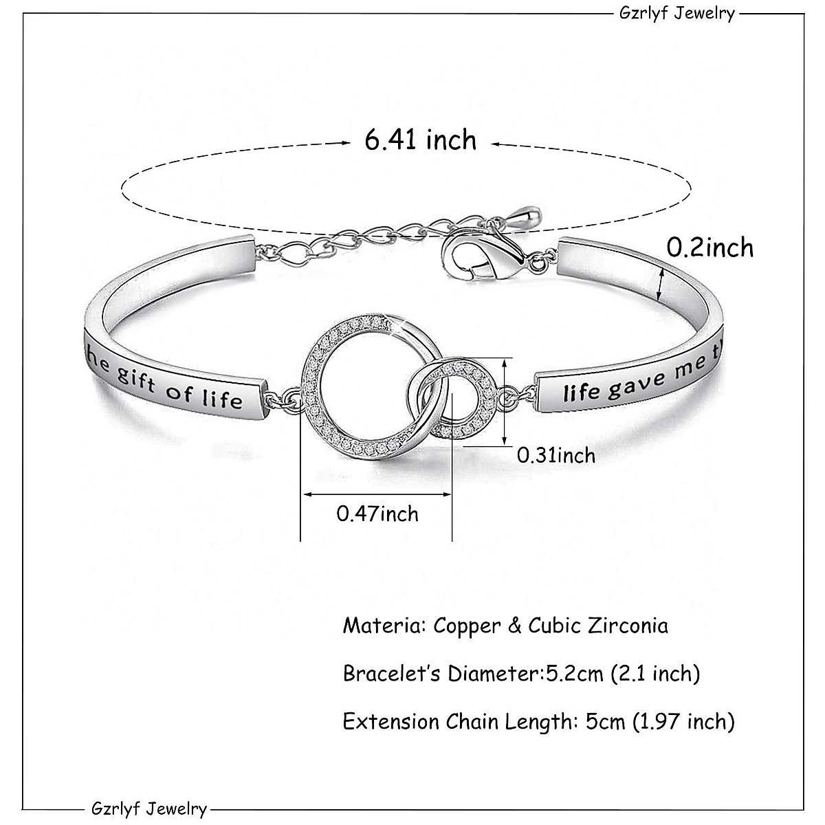 Gzrlyf Stepdaguther Bracelet Bonus Daughter Gifts for Daughter in Law Stepdaughter Wedding Gifts I Didn't Give You the Gift of Life Life Gave Me the Gift of You (White Gold)