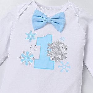 Baby Boys Winter Snowflake 1st Birthday Outfits Cake Smash Romper & Long Pants & Suspenders & Crown Fall Party Clothes Set for Kids Toddler Xmas Photo Props Gentleman Formal Suit Blue & Crown 12