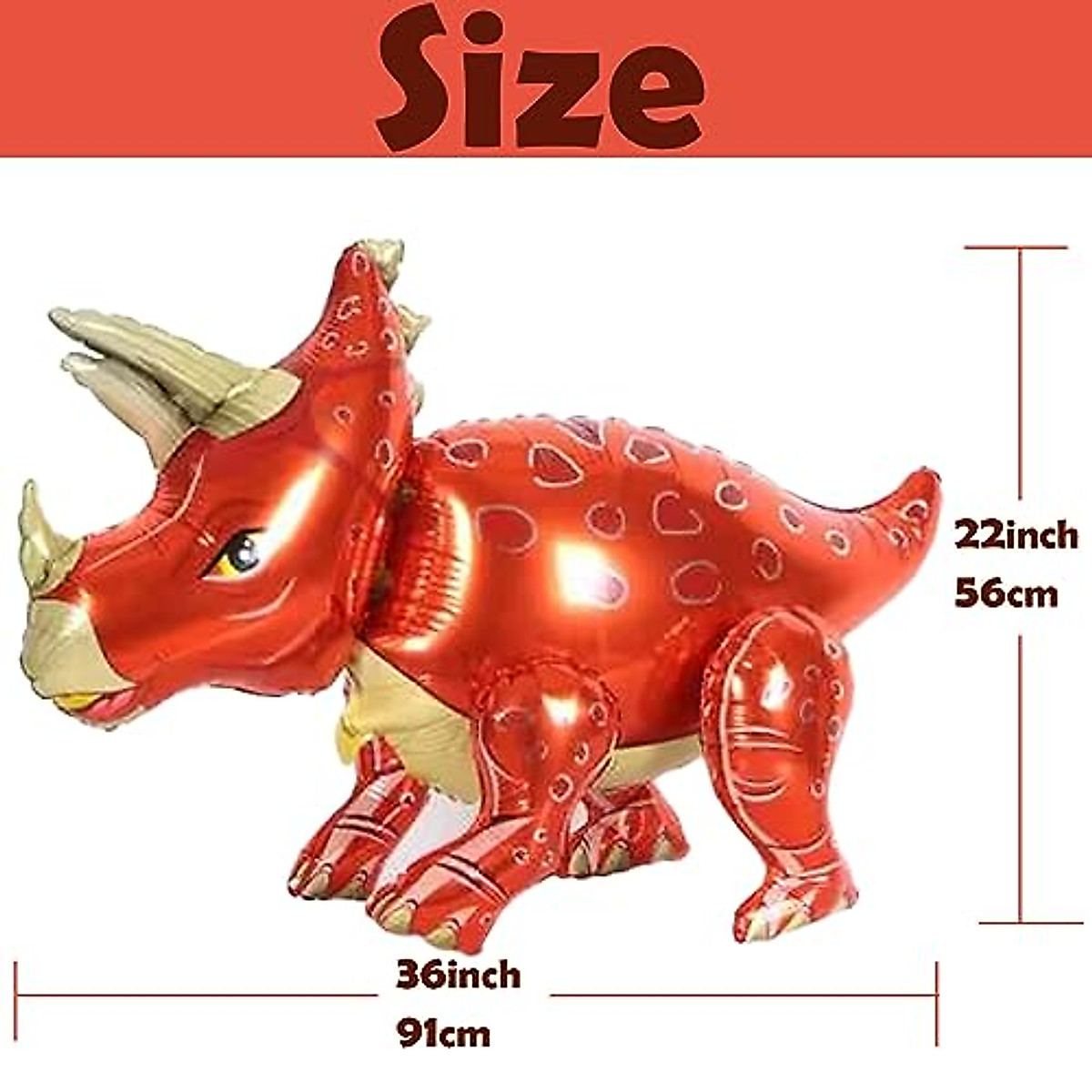 WEIKA Standing 3D Dinosaur Balloon, Cute Self Dino Aluminium Foil Balloons,Triceratops Red, Jungle Party, Dinosaur Party Decorations, Dinosaur Birthday Party Supplies