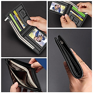 LAORENTOU Men's Wallet Genuine Leather Mens Bifold Wallets with Zipper Coin Pocket Casual Men Purse Slim Wallet