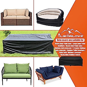 Likorlove 100% Waterproof Outdoor Sofa Cover, 88" Wx 33" Dx 31.8" H Patio Furniture Covers Waterproof, Windproof 3-Seater Sofa Cover Heavy Duty with Air Vent and Handles for Lawn, Backyard Deck, Black