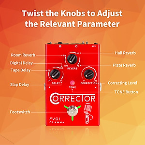 FLAMMA FV01 Vocal Effects Processor Pitch Correction Voice Pedal Vocal Stompbox Microphone Amplifier for Singer Live Singing Streaming Recording with Delay Reverb Acoustic Guitar Playing