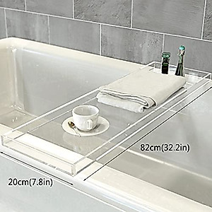 YOGANHJAT Bathtub Tray Caddy Acrylic Bath Tray, Anti-Slip Wine Glass Book Holder Bath Tub Table Caddy for Home Bathrooms Organizer Shelf Luxury Most Baths,White,82x20cm