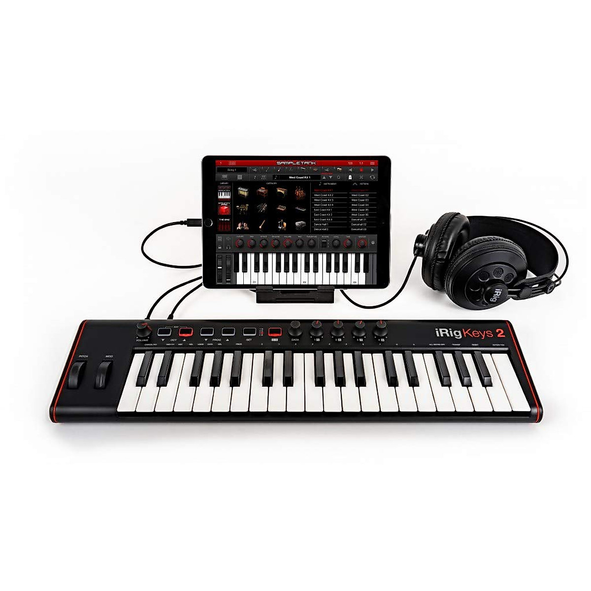 IK Multimedia iRig Keys 2 Pro portable keyboard MIDI controller with 25 velocity-sensitive synth-action keys and headphone output, for iPhone, iPad, Mac, PC, Android