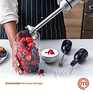 MasterChef Immersion Blender Handheld with Electric Whisk & Milk Frother Attachments, Hand Held Stainless Steel Stick Emulsifier for Making Baby Food, Soup, Puree, Cake, Cappuccino, Latte etc, 400W
