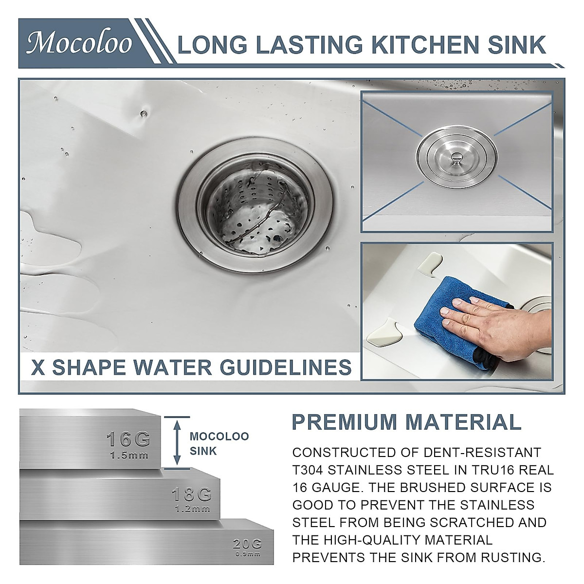 Undermount Bar Sink - Mocoloo 15 x 19 Inch Single Bowl Undermount Kitchen Sink 16 Gauge Stainless Steel Bar Prep Workstation 10" Deep Sinks