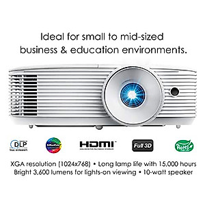 Optoma X343 XGA DLP Professional Projector | Bright 3600 Lumens | Business Presentations, Classrooms, or Home | 15,000 Hour Lamp Life | Speaker Built In | Portable Size