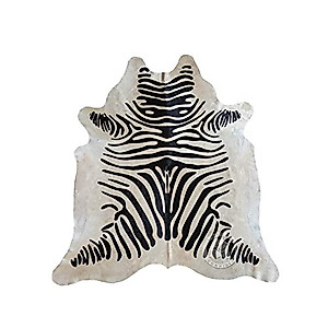 Zebra Print Black on Off White Genuine Cowhide Rug 6 x 7 ft. 180 x 210 cm