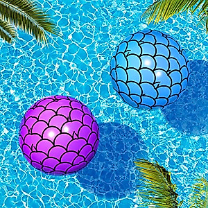 Treela 4 Pcs 12 Inch Mermaid Scales Beach Balls Bulk Inflatable Mermaid Ball Party Favors Summer Water Toy Gifts for Outdoor Beach Pool Party Sea Themed Mermaid Birthday Supplies Decorations