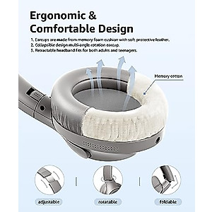 Picun Hybrid Active Noise Cancelling Headphones with Built-in Microphone, 100H Playing Time Hi-Res Audio & Deep Bass Bluetooth Wireless Over Ear Foldable Headphones for Travel, Home, Office, Gym